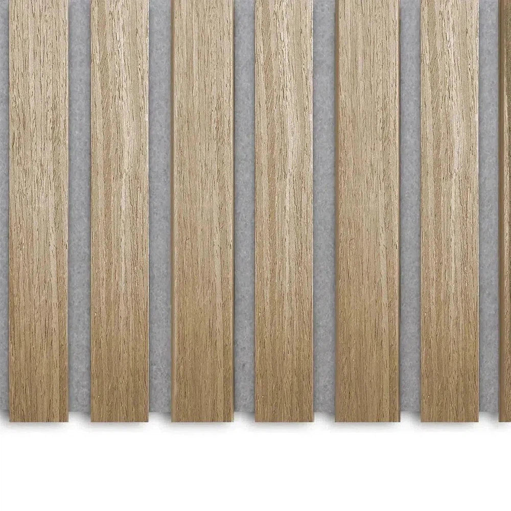 Natural Oak Grey Felt Wooden Wall Panel | Acoustic Slat Walls