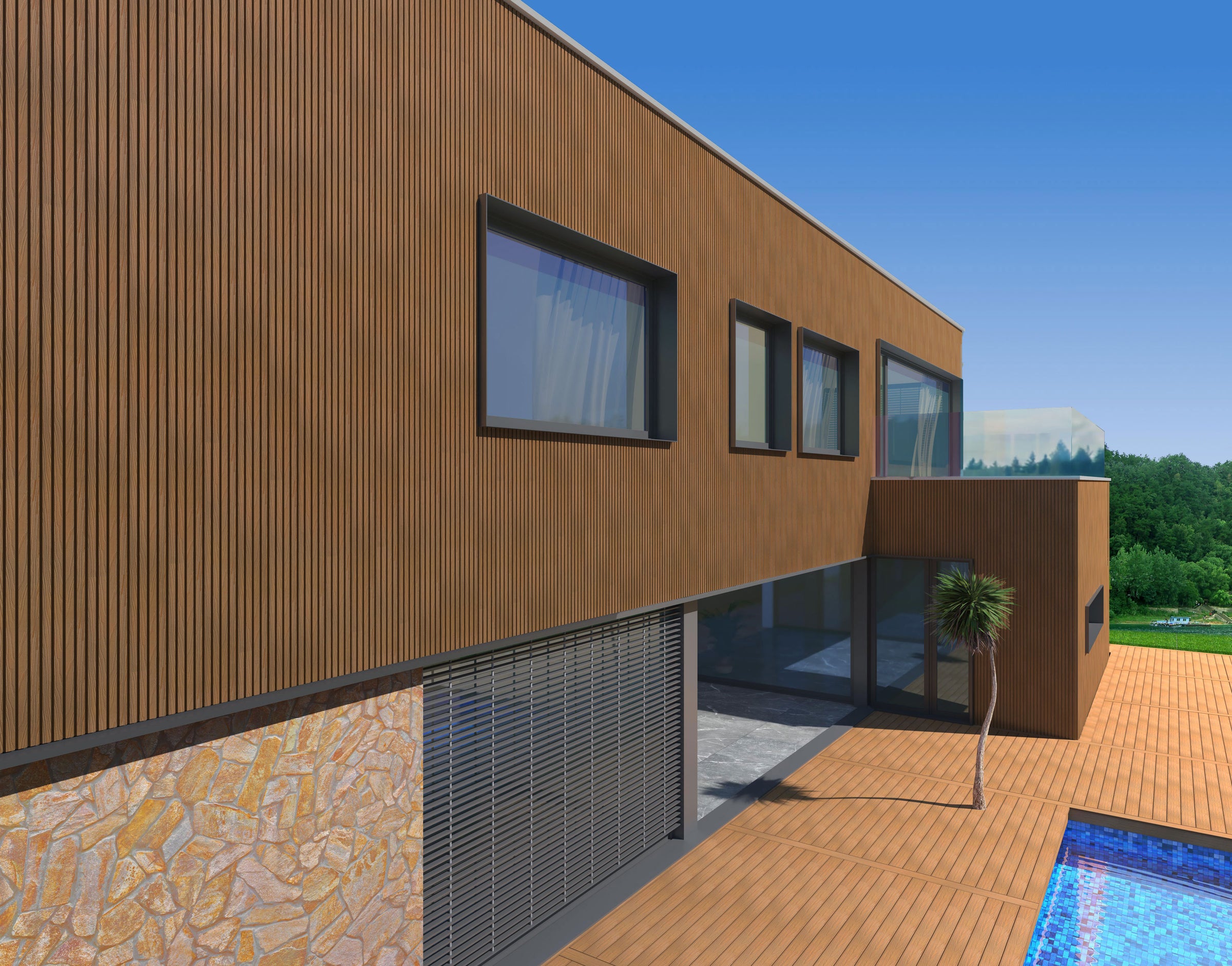 Exterior Wall Cladding Panel Oak 290CM | Garden | 3D Wood Grain